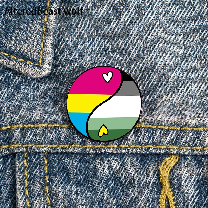Pansexual Aromantic LGBTQ+ Cute Pride Yin Yang Pin Custom Shirt Lapel ...