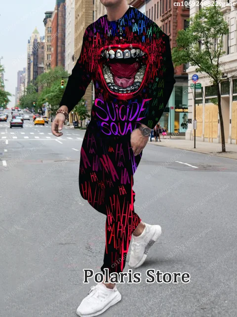 Summer Tracksuit For Men 2 Piece Outfit Long Pants HAHA Joker T Shirt ...