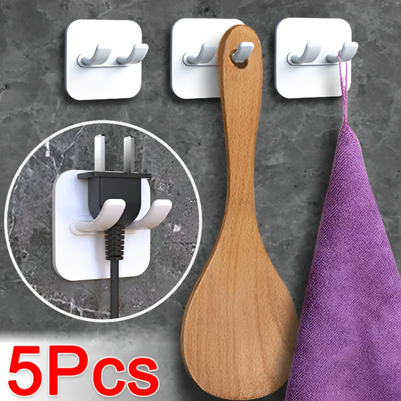 5/1PCS Plug Hook Socket Holder Strong Adhesive Hanger Kitchen Wall ...