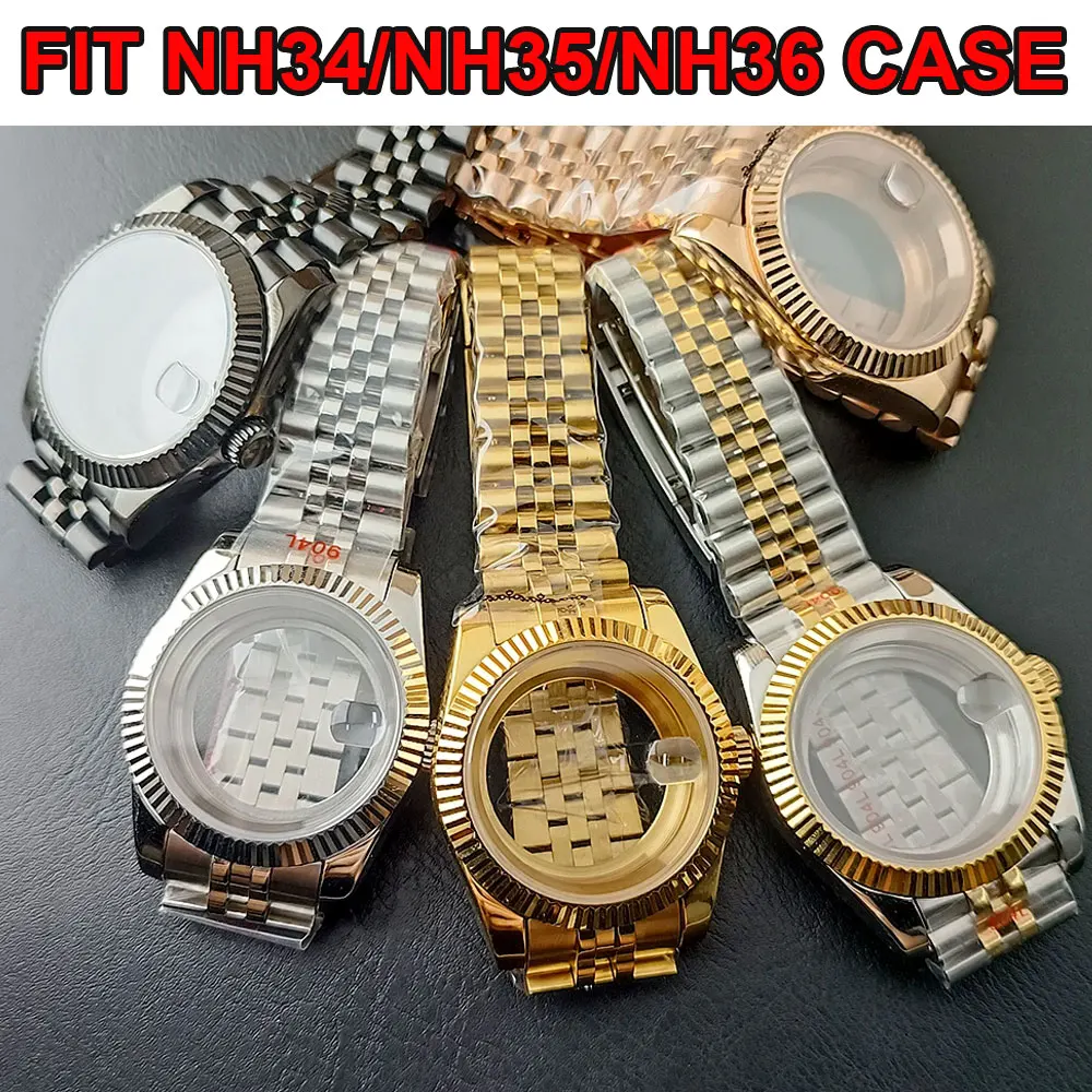 36/39mm Men's Watches Silver/Gold Steel Case Parts For Nh34 Nh35 Nh36 ...