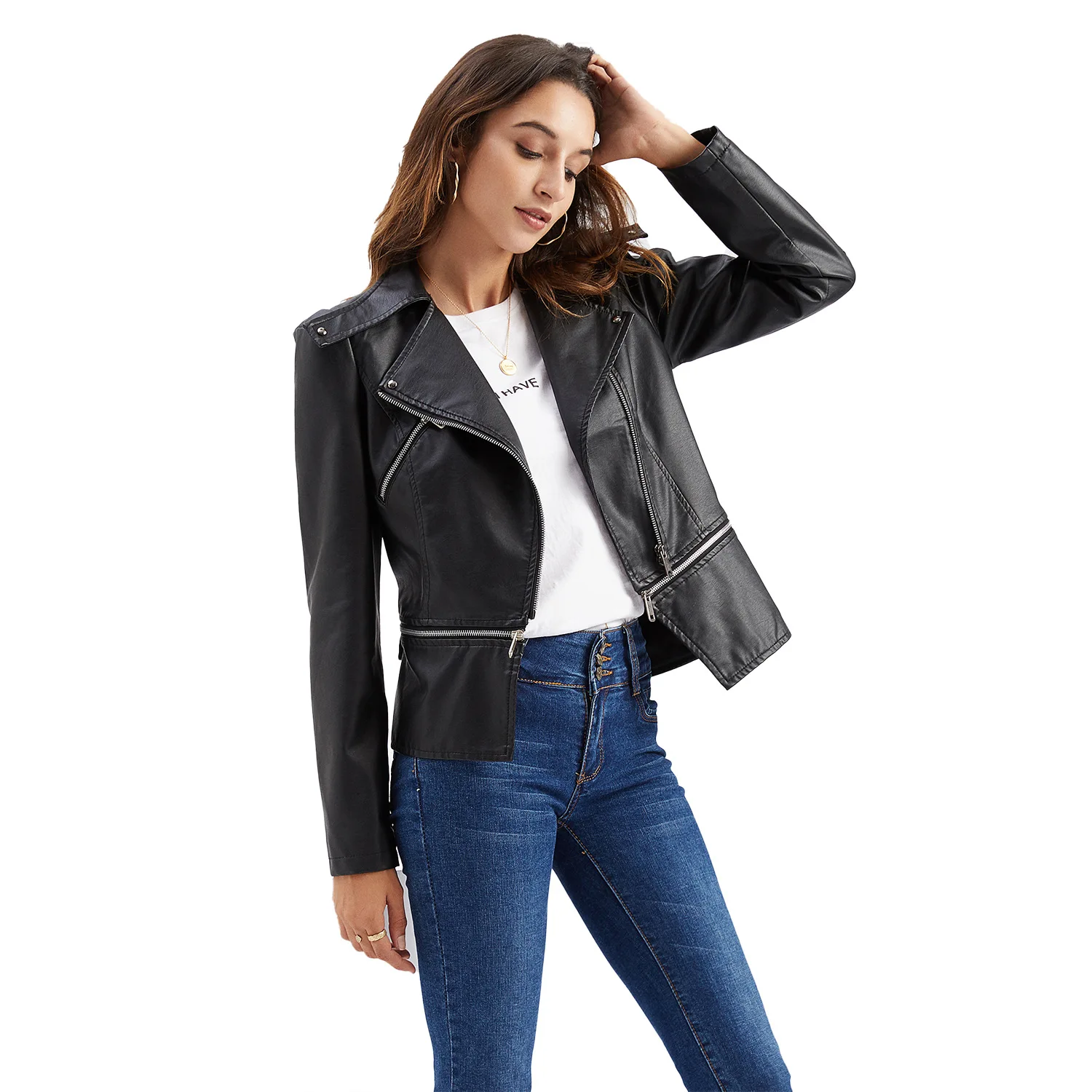 Street Style Spring And Autumn Hair Women's Leather Jacket Long Sleeve ...