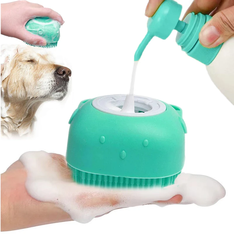 Soft Safe Silicone Dog Cat Bath Brush With Shampoo Box Pet Bathroom ...