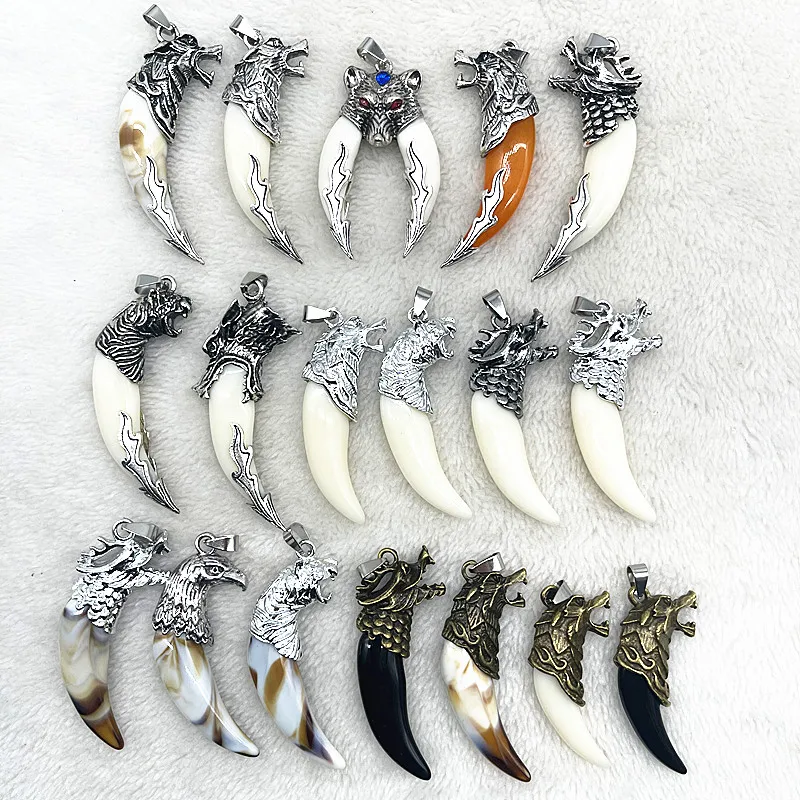 Fashion Brave Men's Pendant Necklace Vintage Bronze Wolf Tooth Alloy ...