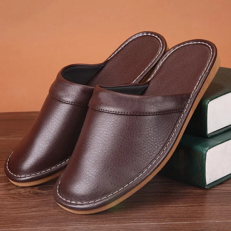 Affordable PU Leather Slipper Men's Home Shoes Winter Waterproof ...