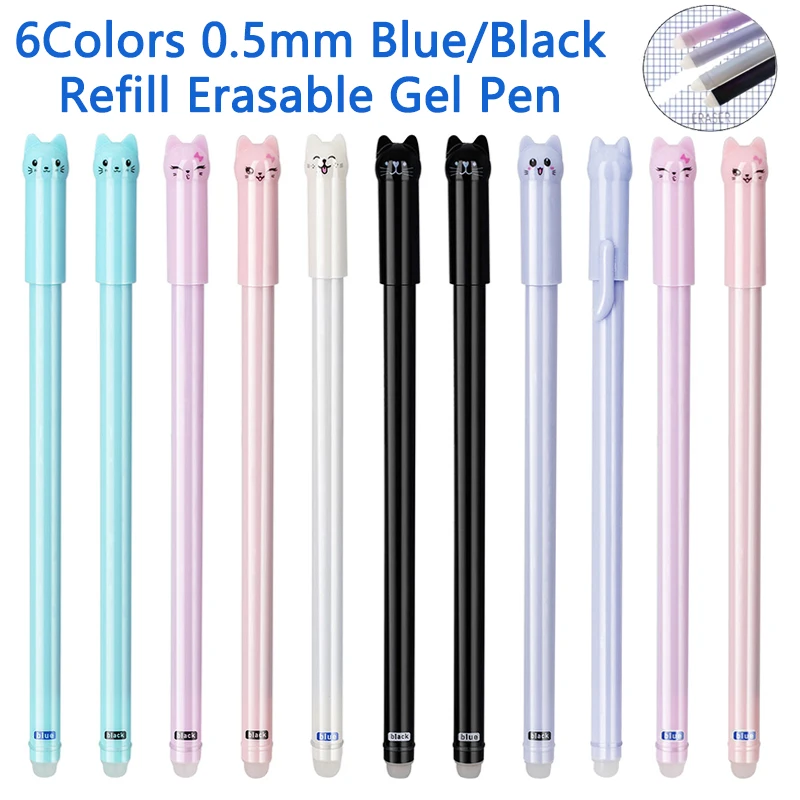 12pcs New Creative Cat Animal Erasable Gel Pens, 0.5mm Washable Handle ...
