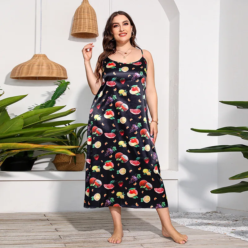 Large-size-dress-simulated-silk-color-chubby-mm-sleepwear-home-dress ...