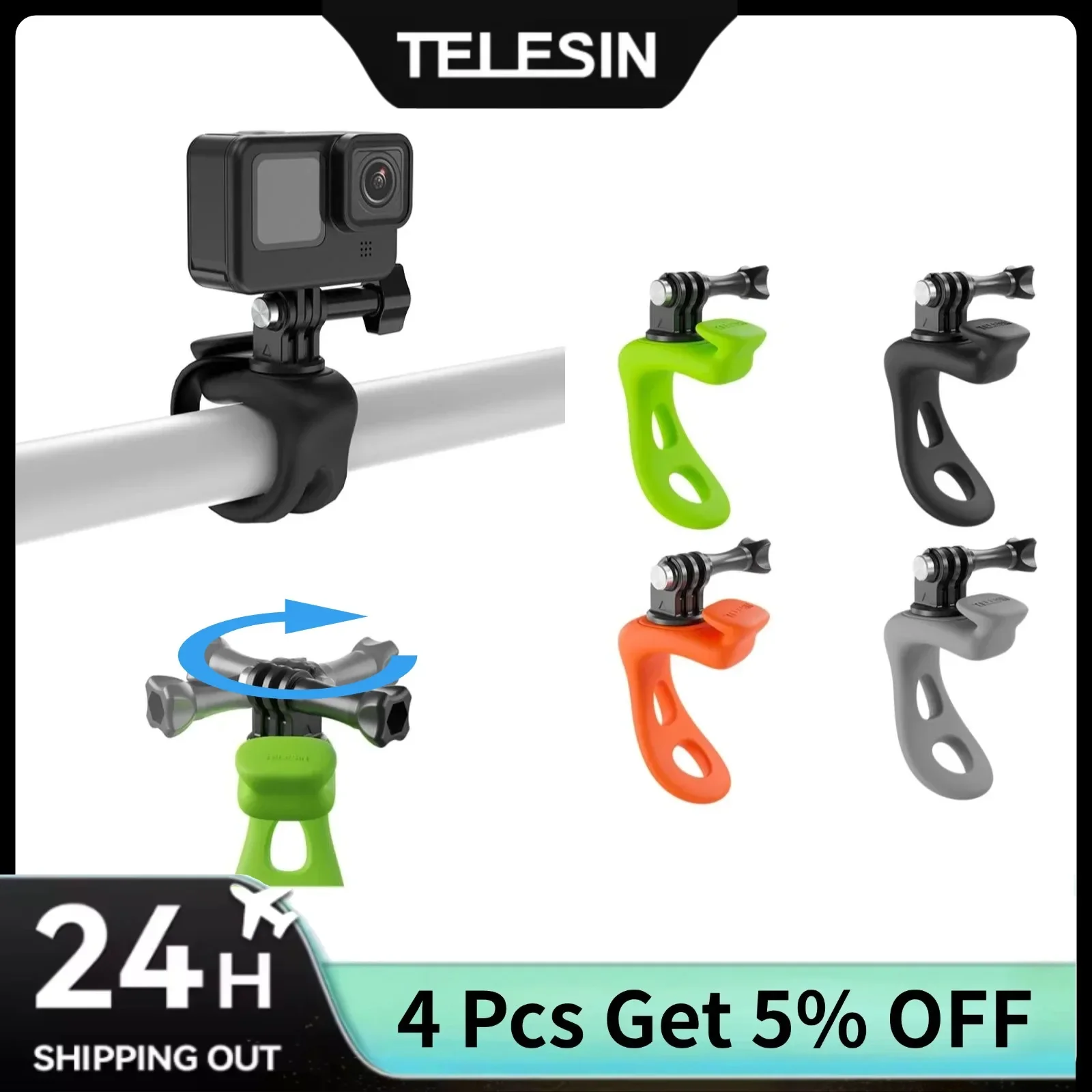 TELESIN Mini Flexible Bracket Adjustable Silicone Mount for Gopro Hero ...