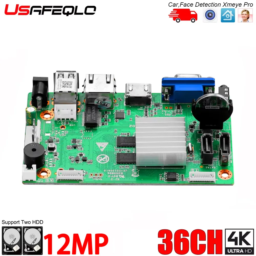 CCTV 36CH 32CH 16CH 12MP H.265 NVR HD 3840*2160 Output 2 SATA HDD Car ...