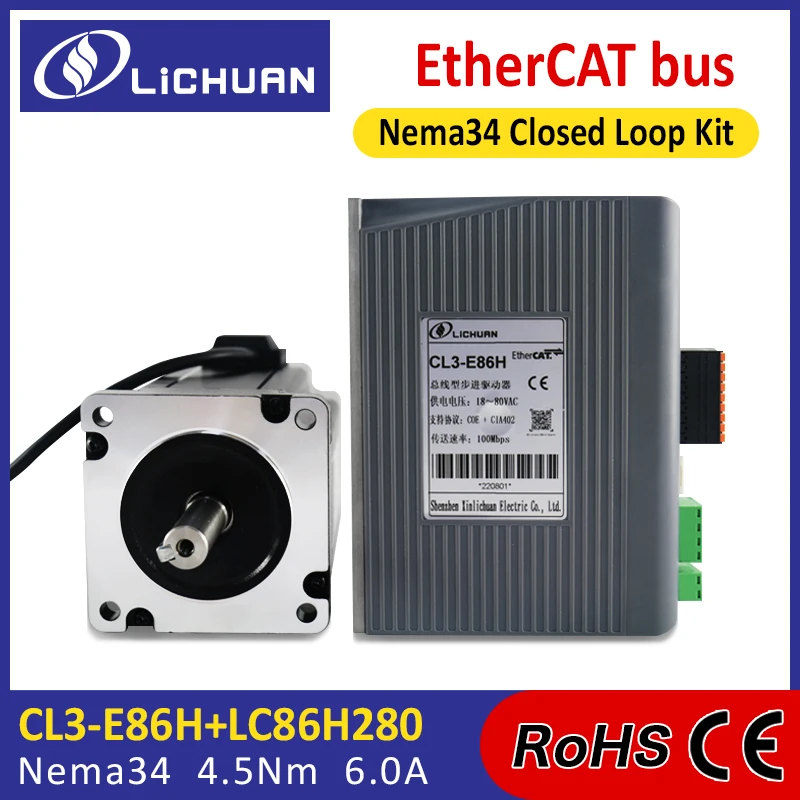 Lichuan-Ethercat-4-5Nm-Nema34-Closed-loop-stepper-motor-LC86H280-14mm ...