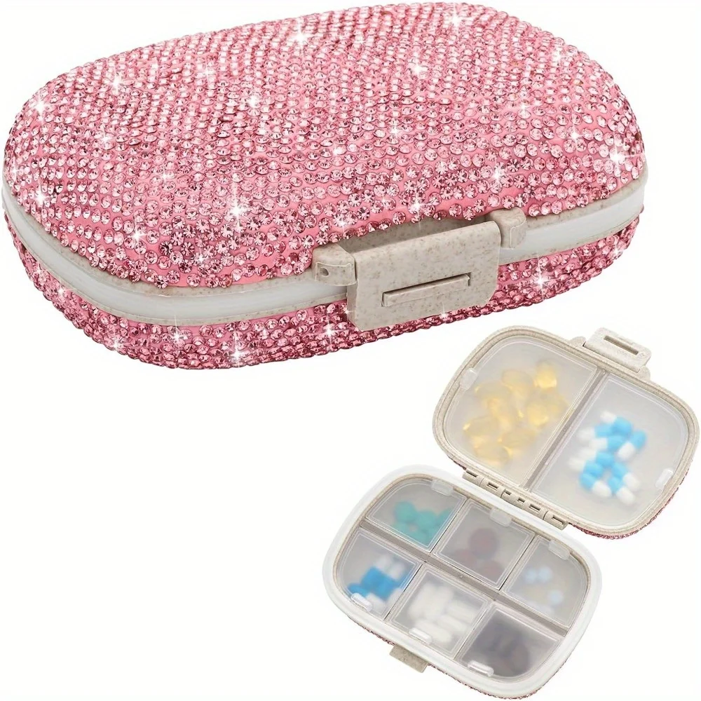 Bling-Pill-Organizer-With-8-Compartments-Travel-Portable-Pill-Case ...