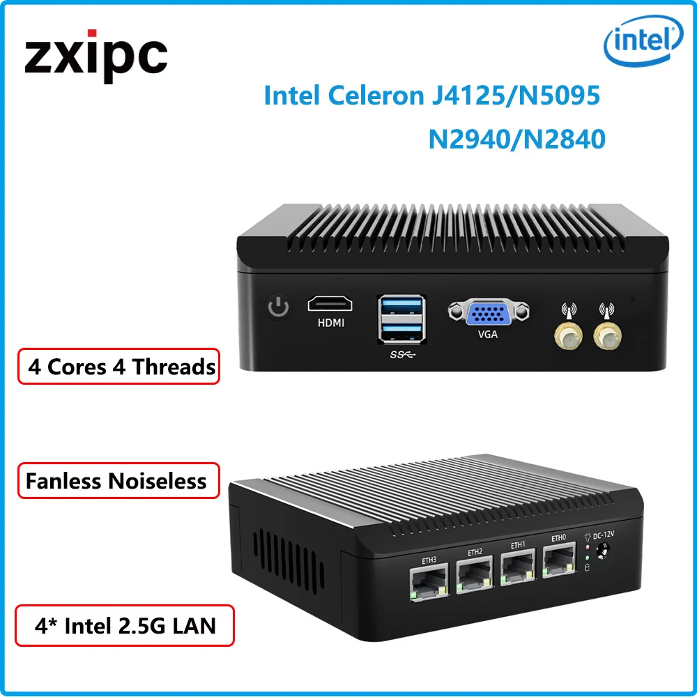Firewall-Industrial-Computer-Mini-pc-Fanless-Intel-Celeron-J4125-N5095 ...
