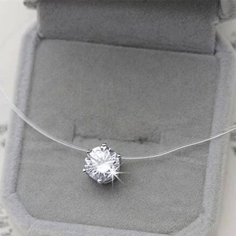 Zircon Stone Transparent Invisible Fishing Line Pearl Choker Women ...