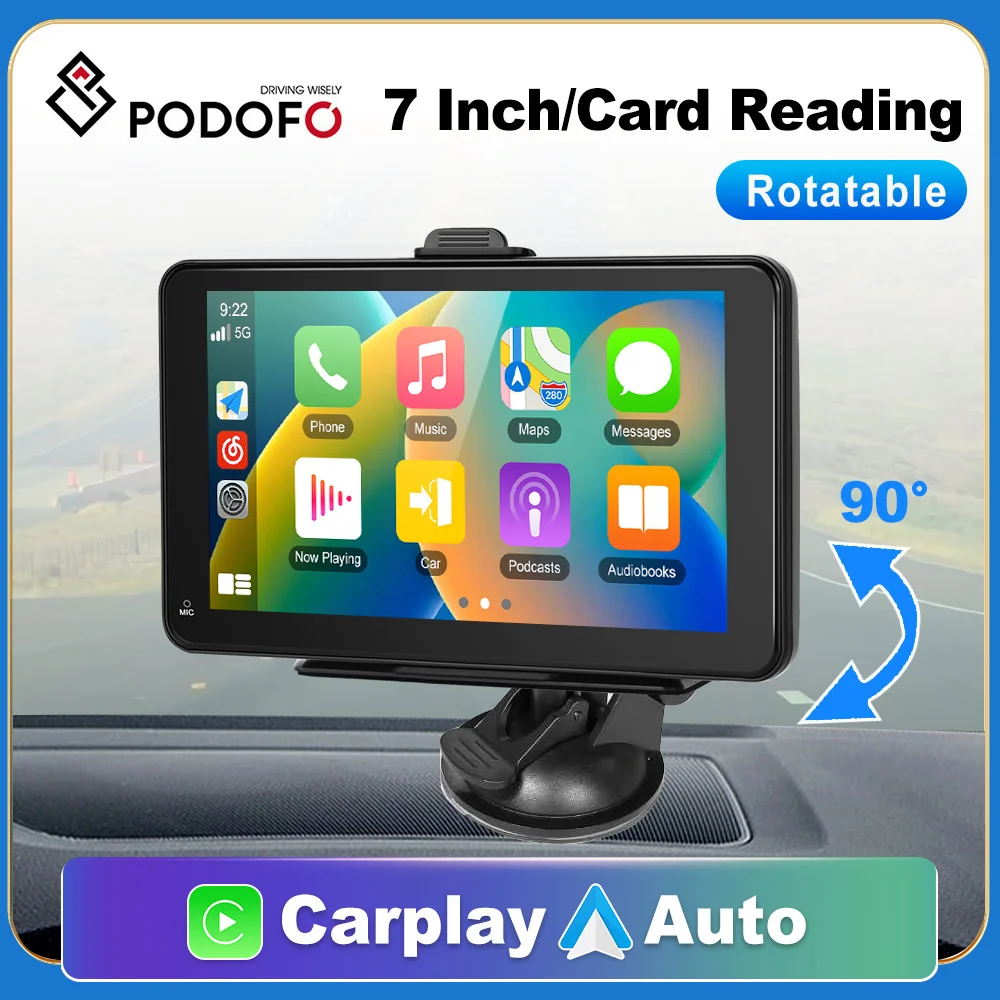 Podofo universal 7 "rádio do carro multimídia player de vídeo portátil sem fio apple carplay ...