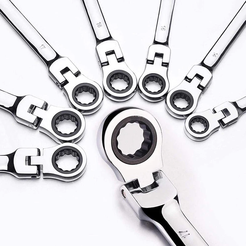 Flex-Head-Ratcheting-Wrench-Set-Combination-Ended-Spanner-kits-Chrome ...