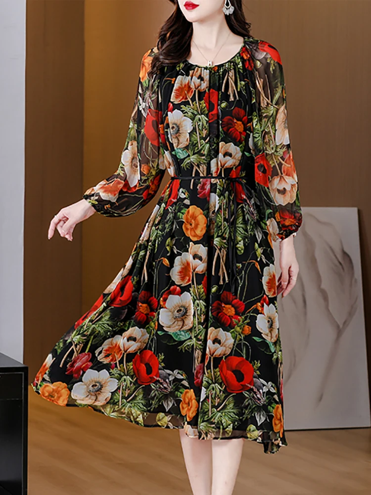 Spring-Summer-Floral-Silk-Long-Sleeve-Midi-Dress-Women-Boho-Fashion ...
