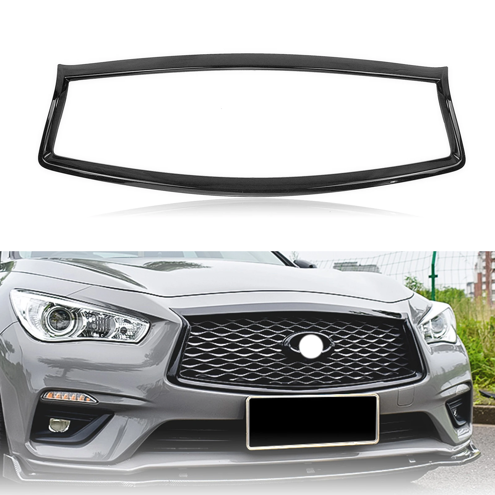 For Infiniti Q50 2014-2017 Front Grille Grill Trim Overlay Cover Glossy ...