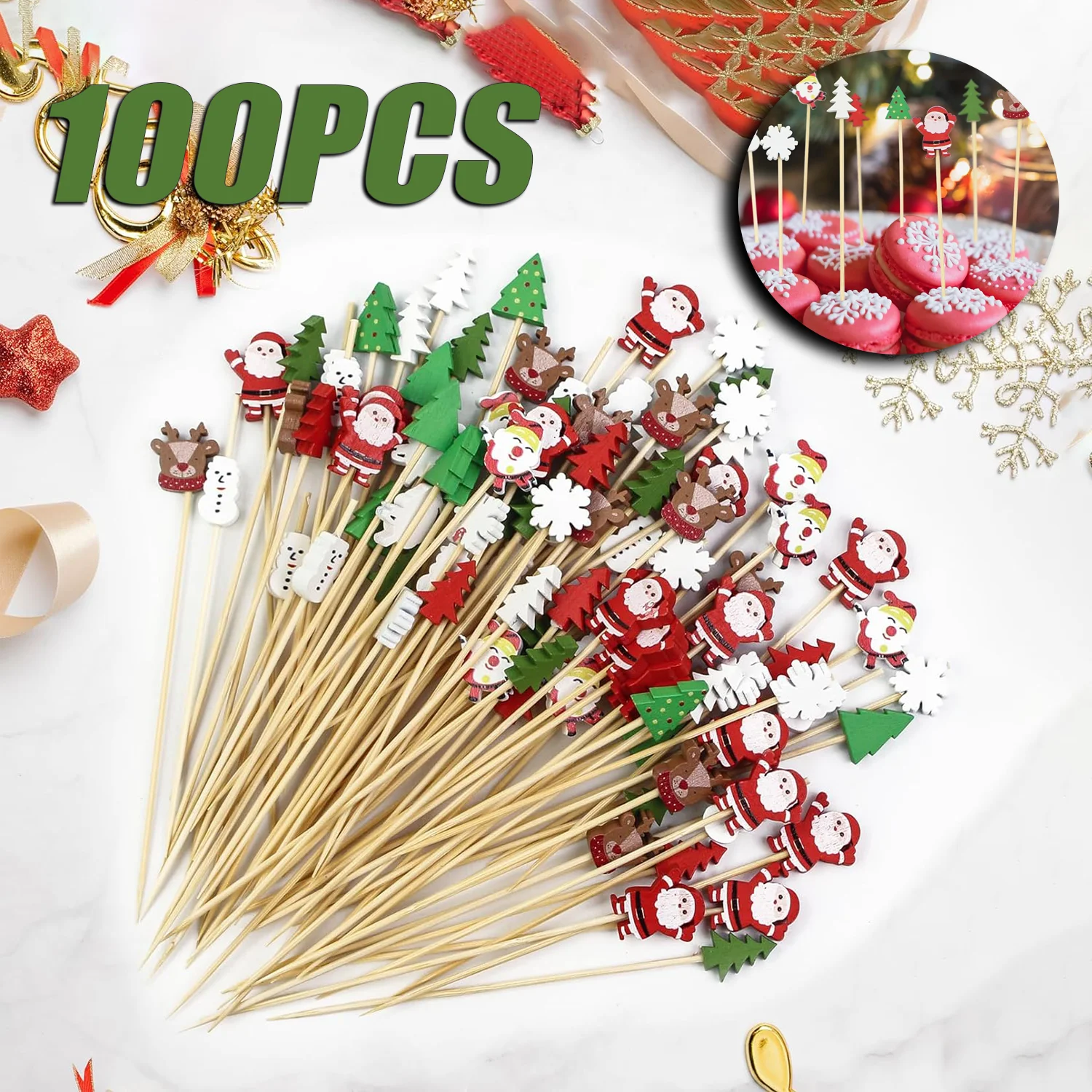 Christmas disposable bamboo fruit sticks Snowflake Christmas Tree Elk ...