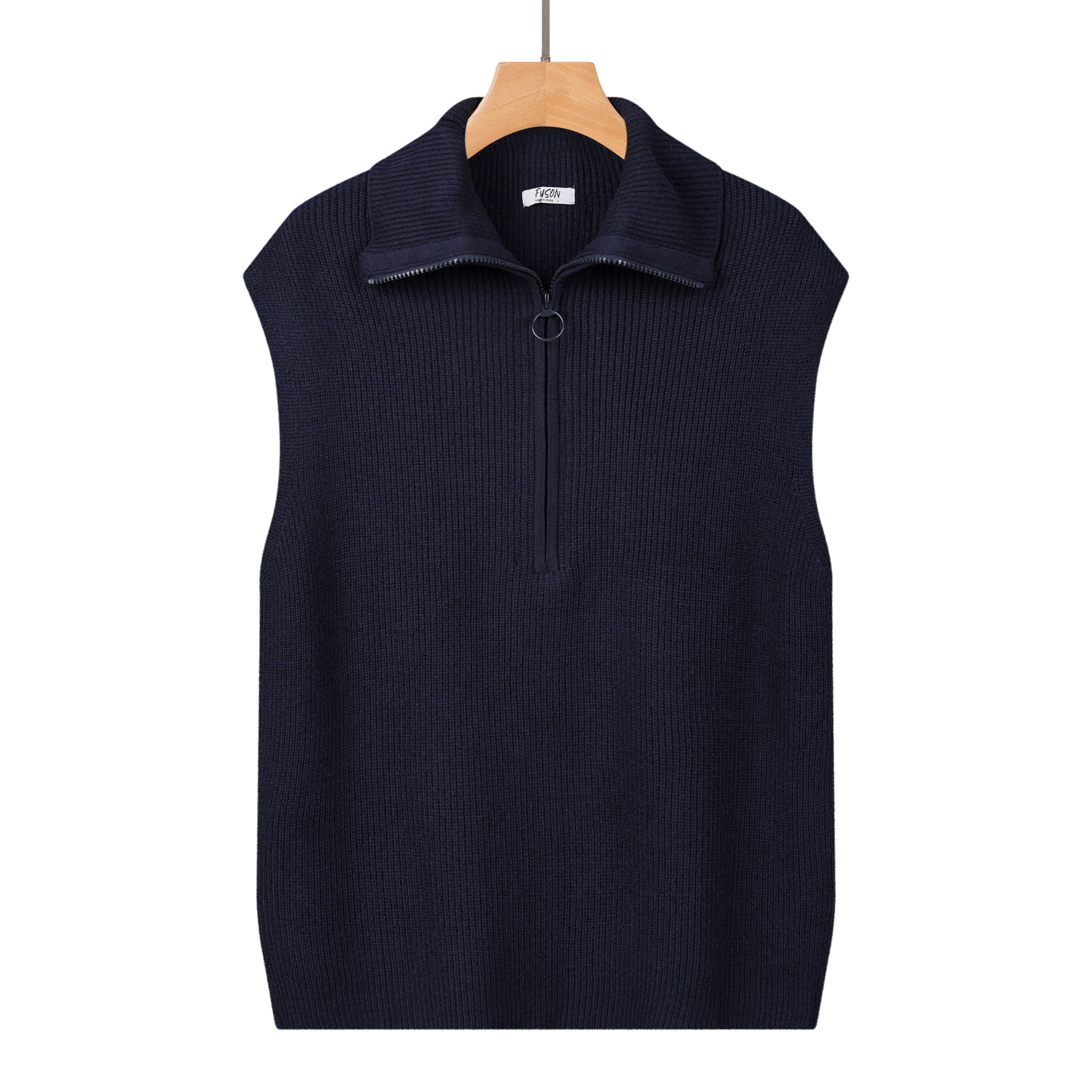 Zip-Half-Open-Collar-Knitted-Sweater-Spring-and-Autumn-Vest-Slim-Bottom ...