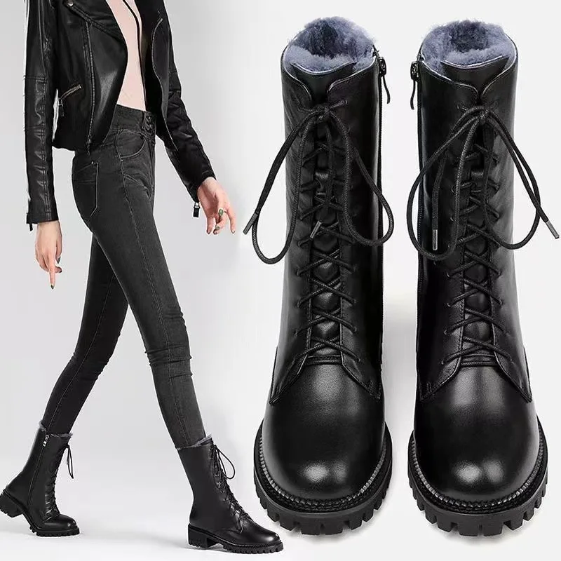 High-Top-Boots-Women-2023-Thickened-High-Heel-Lacing-Double-Zip-Shoes ...