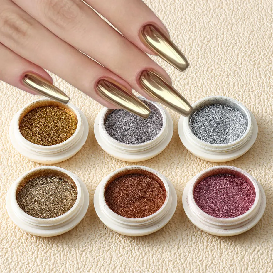 6pc Gold Metallic Mirror Glitter Nail Art Dust Rose Gold Silver Powder ...