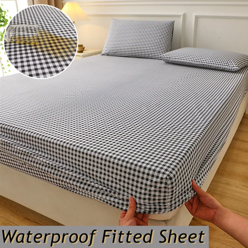 Waterproof-Fitted-Sheet-Breathable-Home-Bed-Sheets-90x200-Elastic-Plaid ...