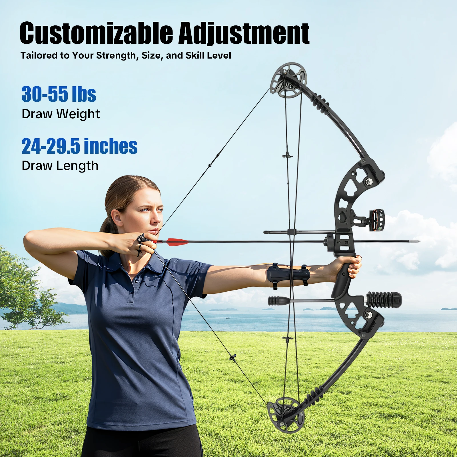 Compound Bow For Adults, Right Hand, Hunting Kit: 3 Pin Lighted Sight ...