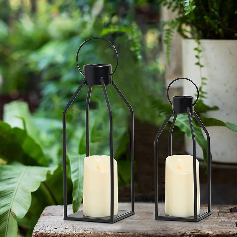 Black Metal Candle Lanterns with Timer Decorative Flickering Candles Modern Farmhouse Lantern Living Room Decor AliExpress