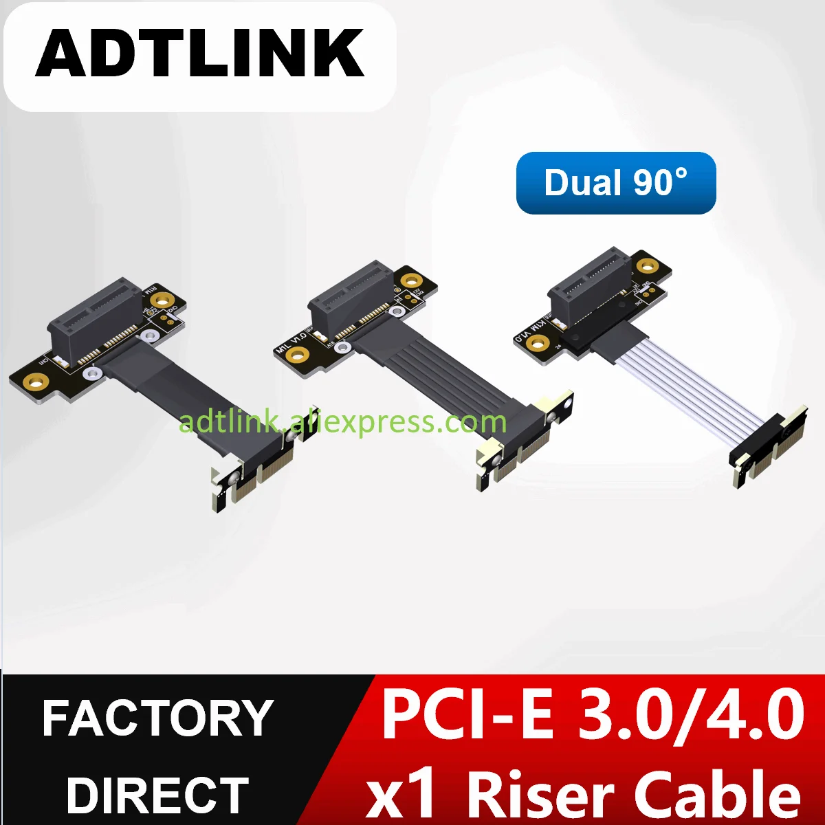 ADTLINK PCIe 3.0/4.0 x1 Riser Cable Dual 90° PCI-Express x1 Capture ...