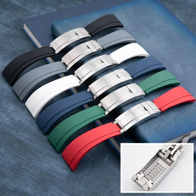 BEFIA-22mm-Flat-End-Watch-Belt-Soft-Fluororubber-Rubber-Watchband-For ...