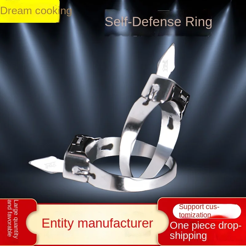 Stainless Steel Ring Geometric Simple Hidden Blade Self Defense ...