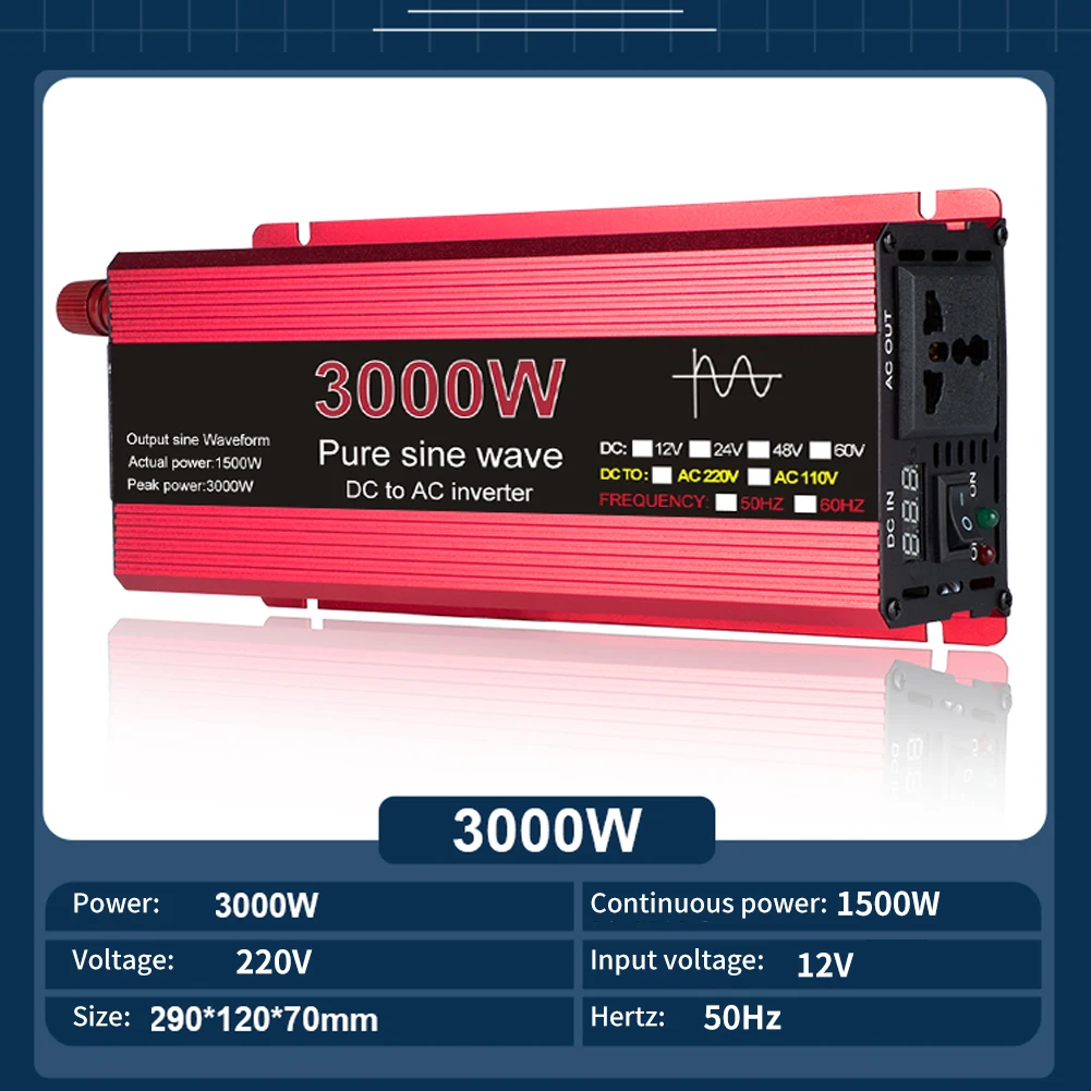Pure Sine Wave Inverter Car Power Inverter Dc12v/24v To Ac110v/220v ...