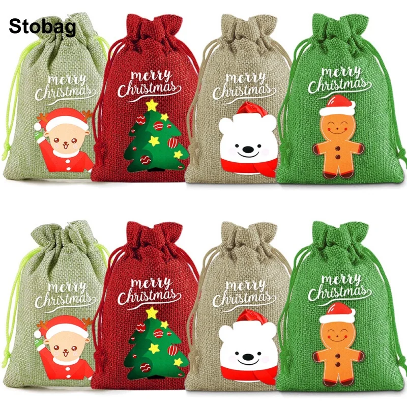 StoBag-5pcs-Merry-Christmas-Linen-Drawstring-Bags-Small-Gift-Storage ...