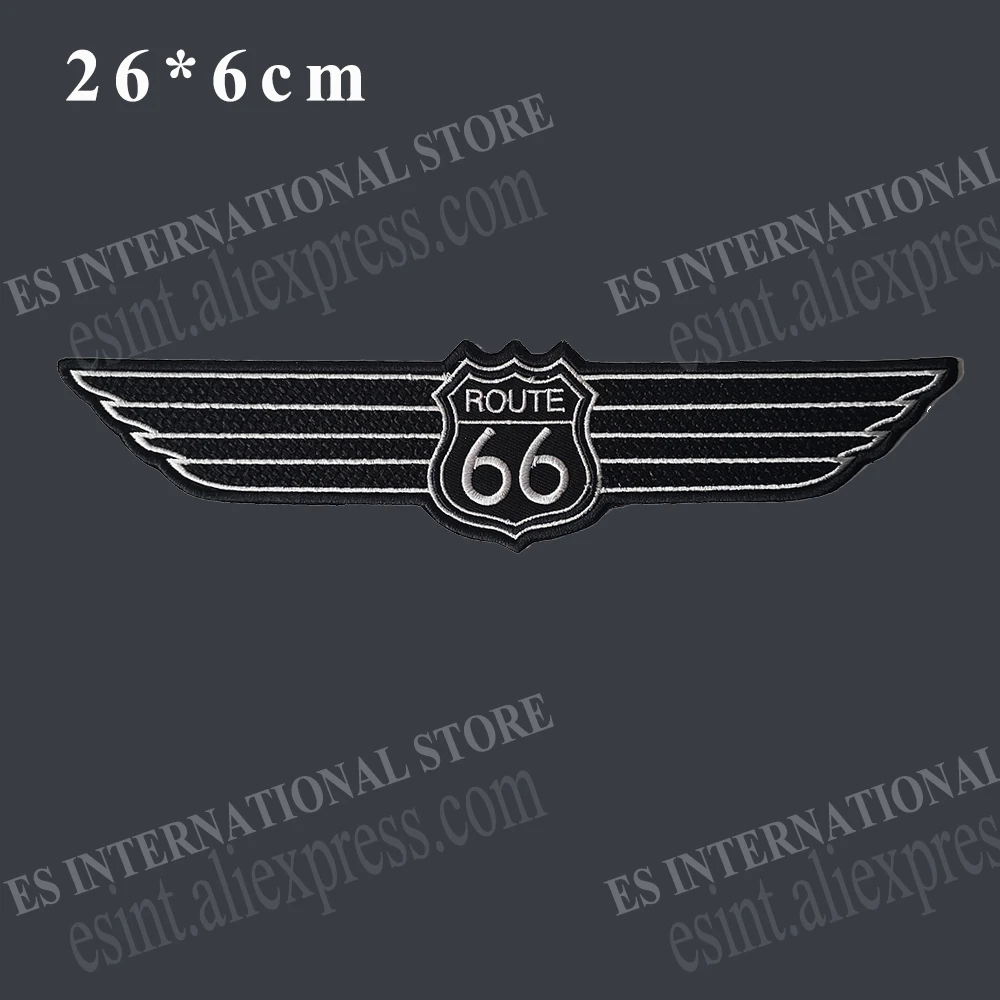 10 Inches ROUTE 66 Embroidery Patches White On Black For Jacket ...