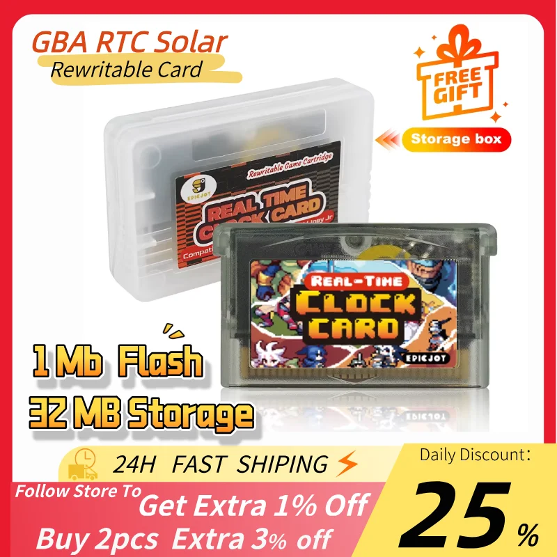 GBA RTC Solar Rewritable Cart 32MB Storage 1Mb Flash Functionality ...