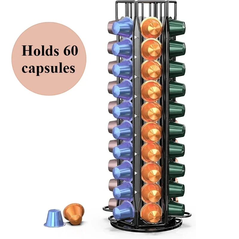 Nespresso Coffee Pods Holder Holds 60 Pods 360 Degree Rotatable Coffee ...
