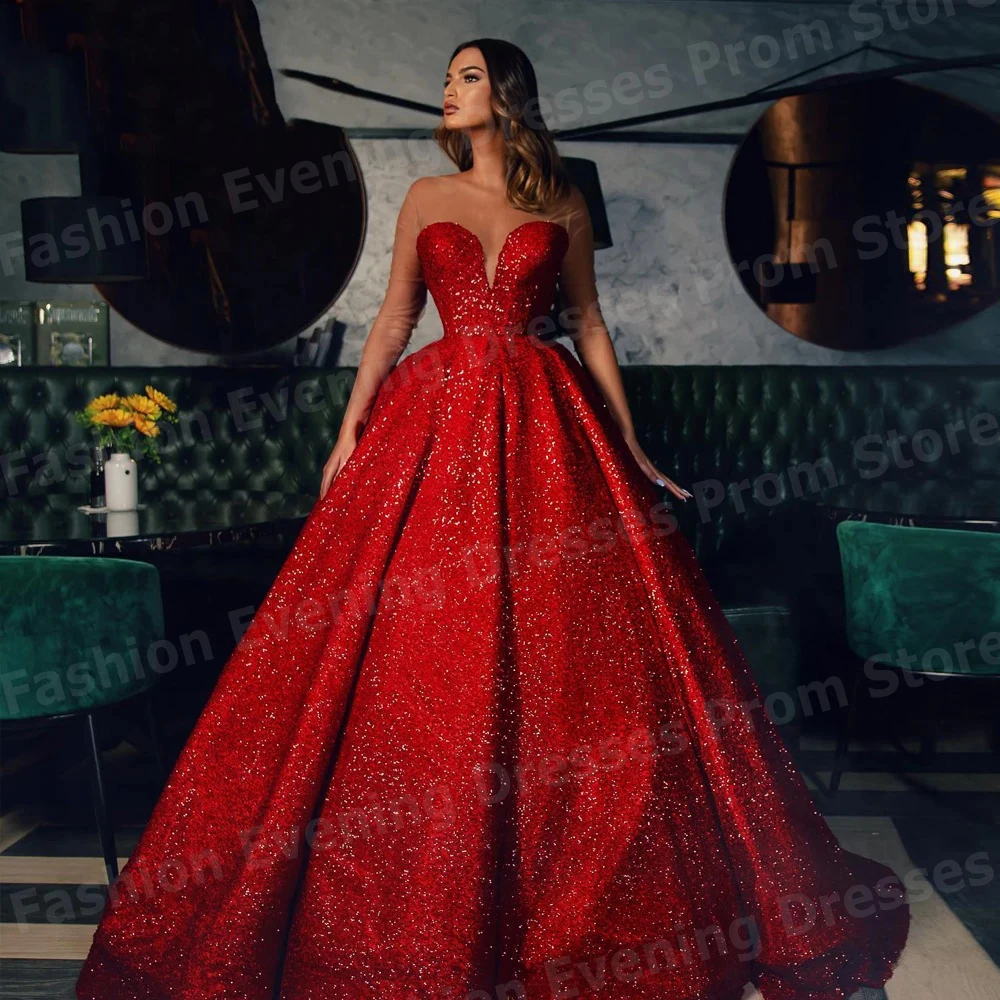 Sparkling Women A Line Evening Dresses Sweetheart Princess Prom Gowns ...