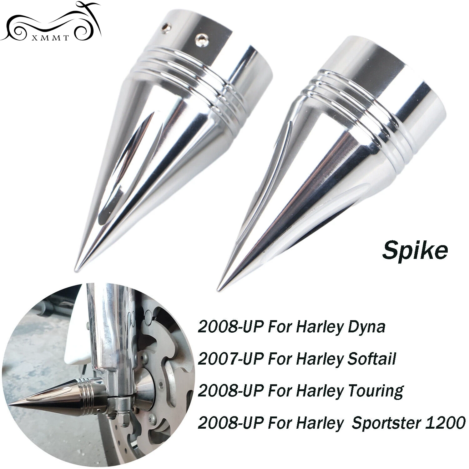 1-Pair-Motorcycle-Chrome-Spike-Front-Axle-Nut-Covers-Caps-Fits-For ...