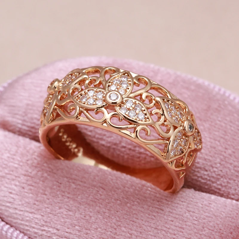 2022 New Luxury Hollow Flower 585 Gold Rings for Women Inlay Natural ...