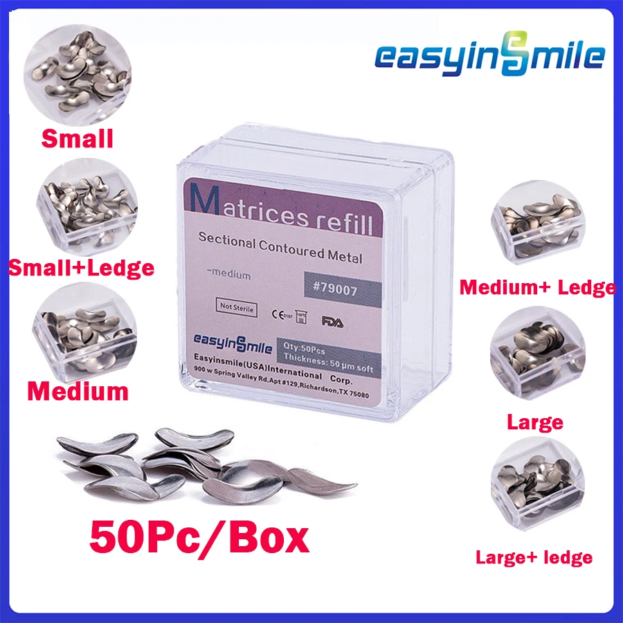 50pcs-EASYINSMILE-Dental-Sectional-Matrix-Sectional-Contoured-Metal ...
