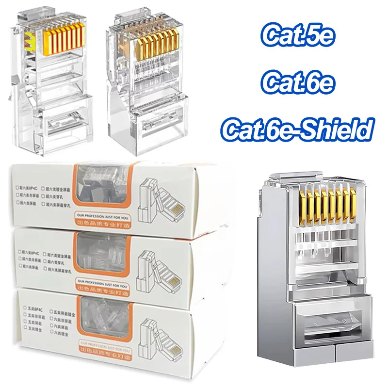 100 unids/caja RJ45 conector Gigabit Ethernet Cat5e Cat6e Terminal de ...