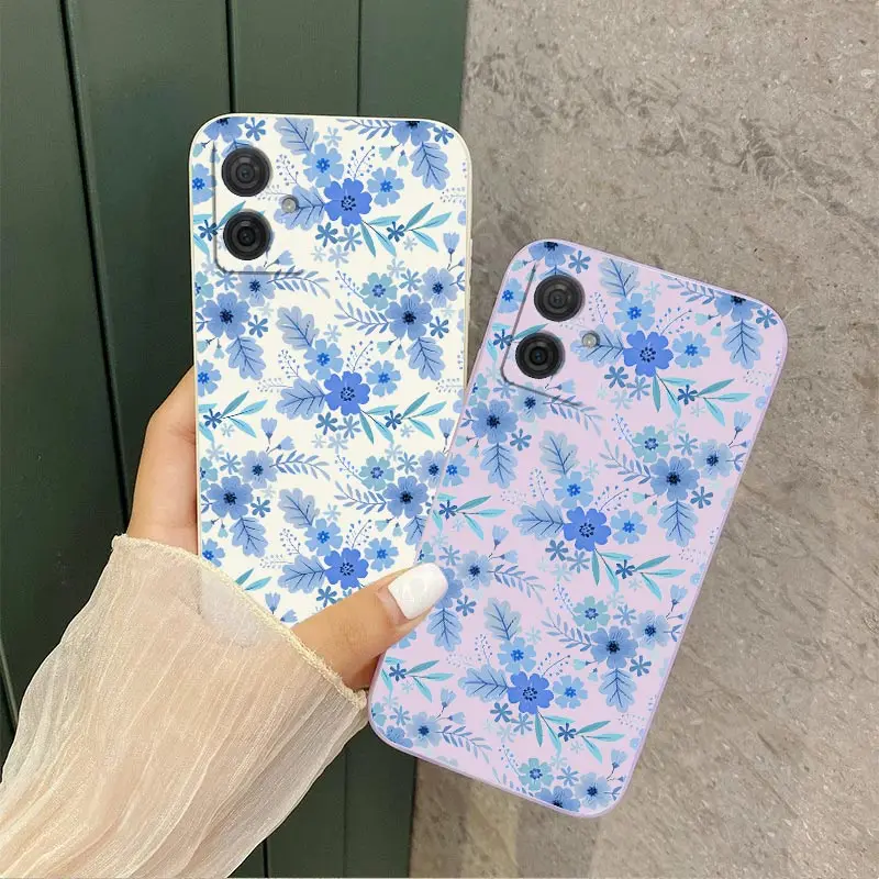 G54 Blue Floral Silicone Phone Case For Motorola Moto G54 G42 G24 G82 ...