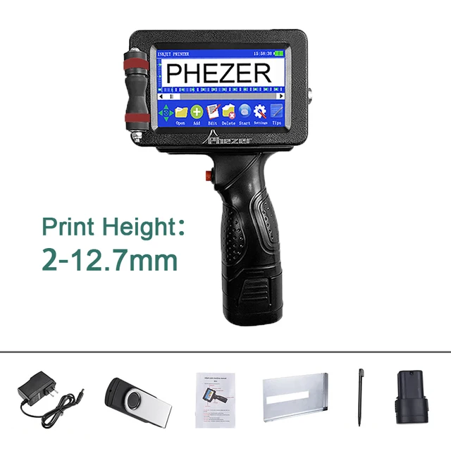 Phezer P16 12.7/25.4mm Portable Printer QR Bar Batch Code Date Number ...
