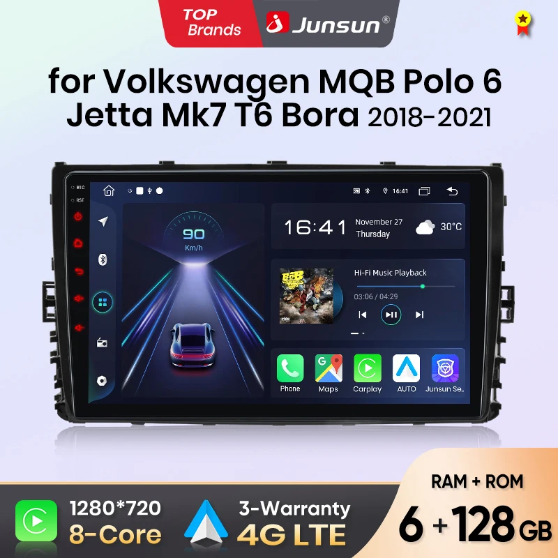 Junsun Android Wireless CarPlay Auto Car Radio For Volkswagen MQB POLO ...