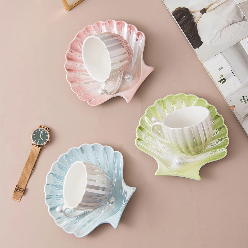 Tazas-de-cer-mica-con-dise-o-de-concha-de-perla-con-bandeja-de-almohada ...