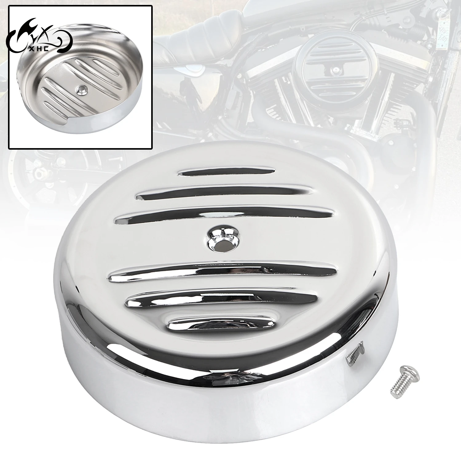 8-Chrome-Metal-Round-Stripe-Air-Cleaner-Cover-Fits-For-Harley-Heritage ...