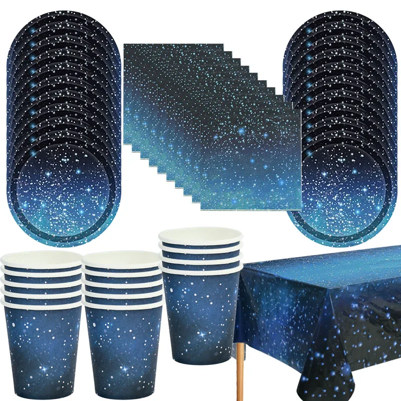 53Pcs/set Galaxy Party Disposable Tableware Starry Night Sky Paper ...