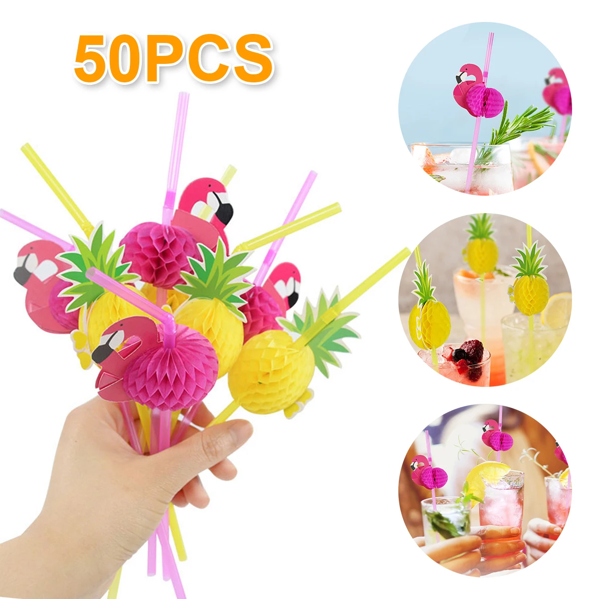 50-Pcs-Paper-Drinking-Straw-3D-Fruit-Paper-Straws-Pineapple-Flamingo ...