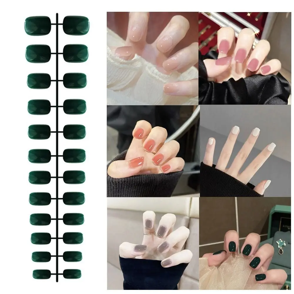 24Pcs-Solid-Color-Fake-Nails-Mini-Bright-Short-Square-Head-False-Nails ...
