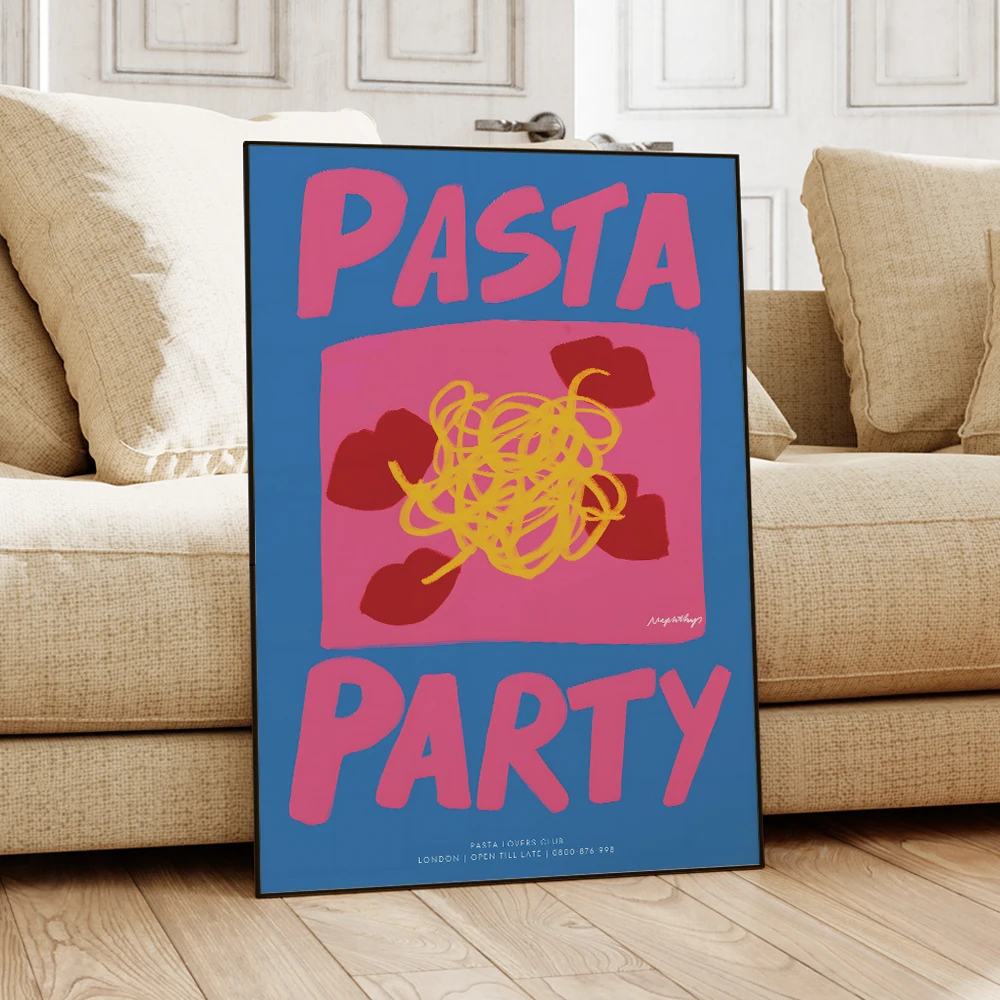 Maximalist-Eclectic-Blue-Pasta-Party-Lovers-Club-Quotes-Wall-Art-Frame ...