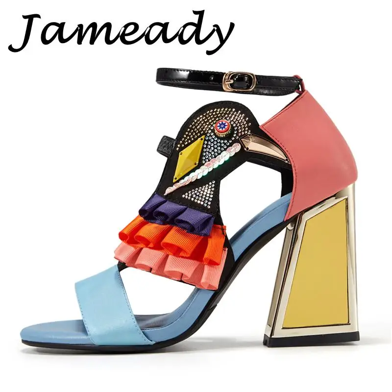 New-Designer-High-Heel-Shoes-Women-Summer-Sandals-Ruffles-Bird-Decor ...